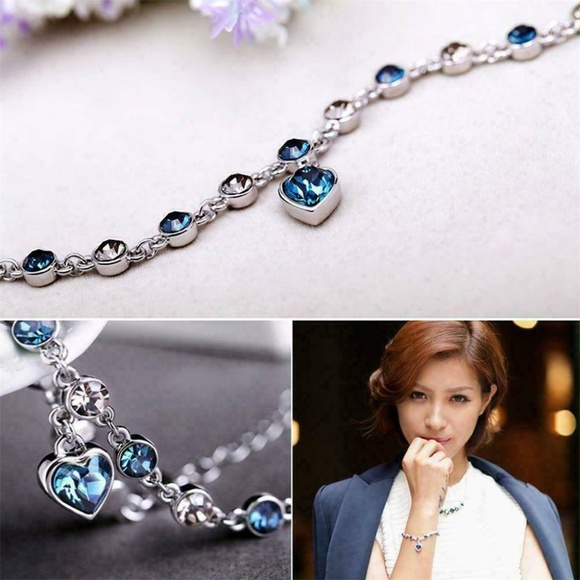 Jewelry | Blue Ocean Heart Crystal Bangle Bracelet | Poshmark